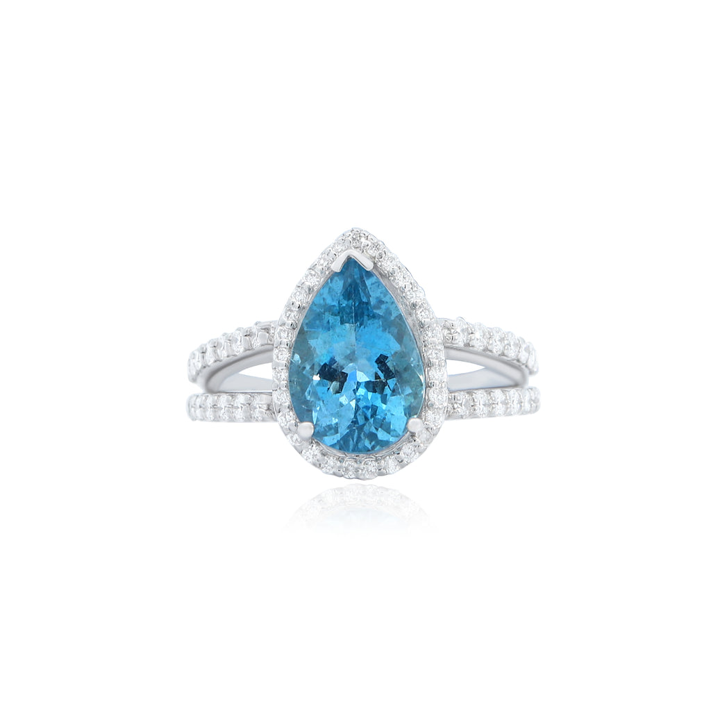 Pear Shape Aquamarine Split Shank Diamond Ring – Alberto NYC