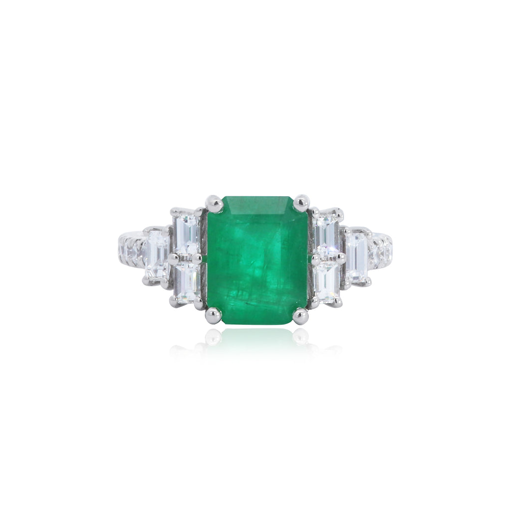 Emerald Cut Emerald and Diamond Step Ring – Alberto NYC
