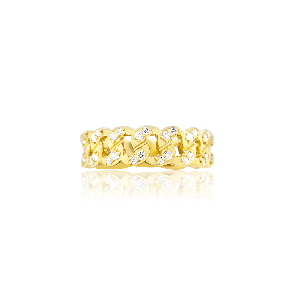 Yellow Gold Diamond Link Gents Ring – Alberto NYC